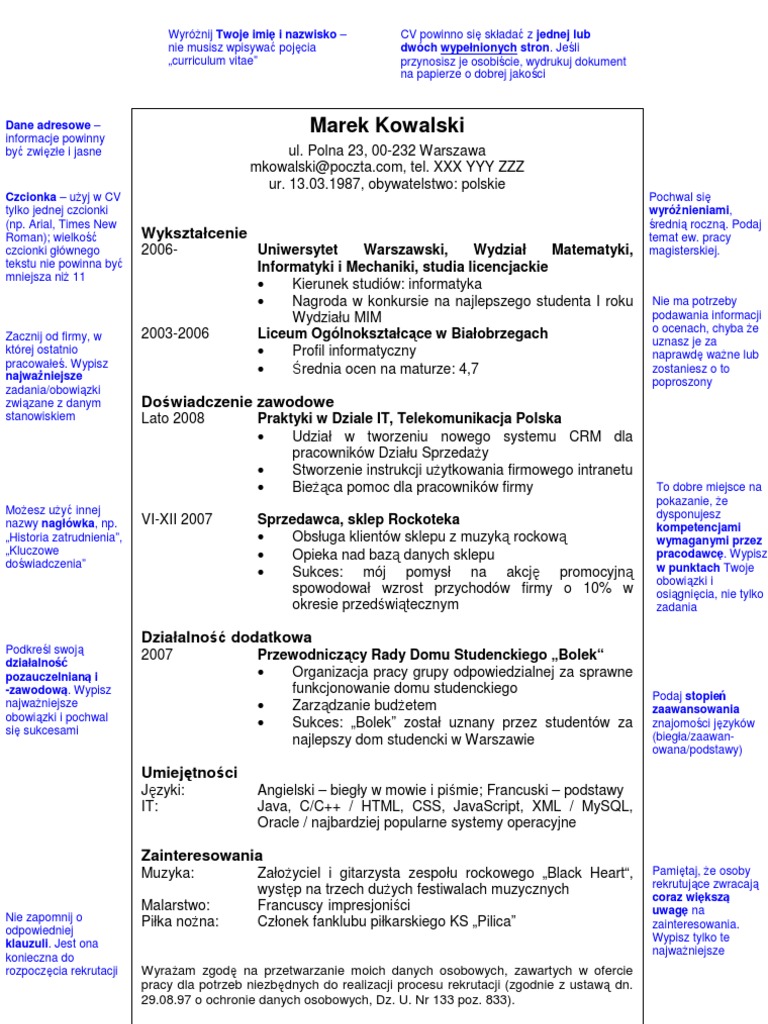 Wzory CV Jak Napisac Dobre CV | PDF