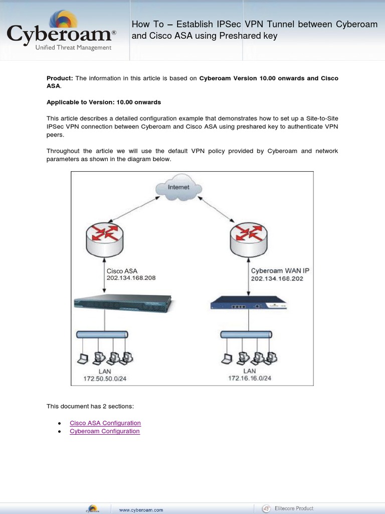 How To - Establish Ipsec VPN Tunnel Between Cyberoam and Cisco Asa Using Preshared Key ...