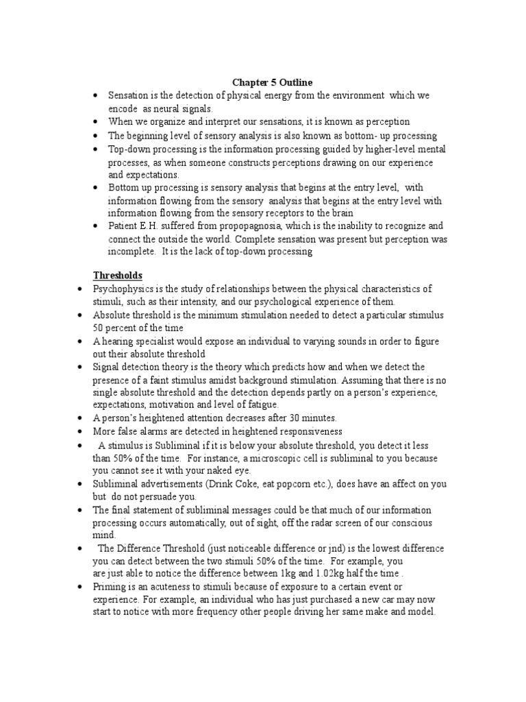 AP Psych CH 5 Outline | PDF | Perception | Color