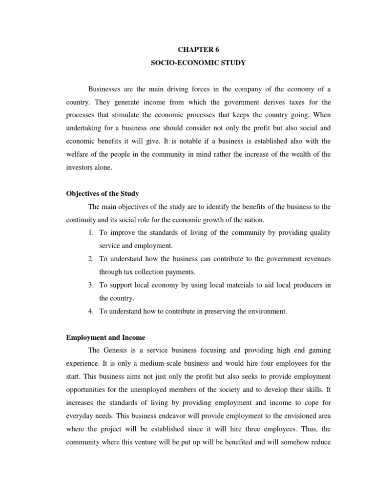 CHAPTER 6 - Socio-Economic Study - Kevin | PDF | Employment | Welfare
