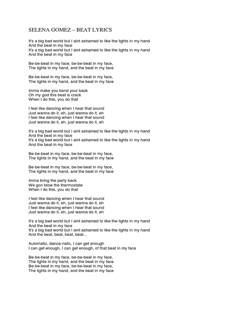 Selena Gomez - Beat Lyrics | PDF