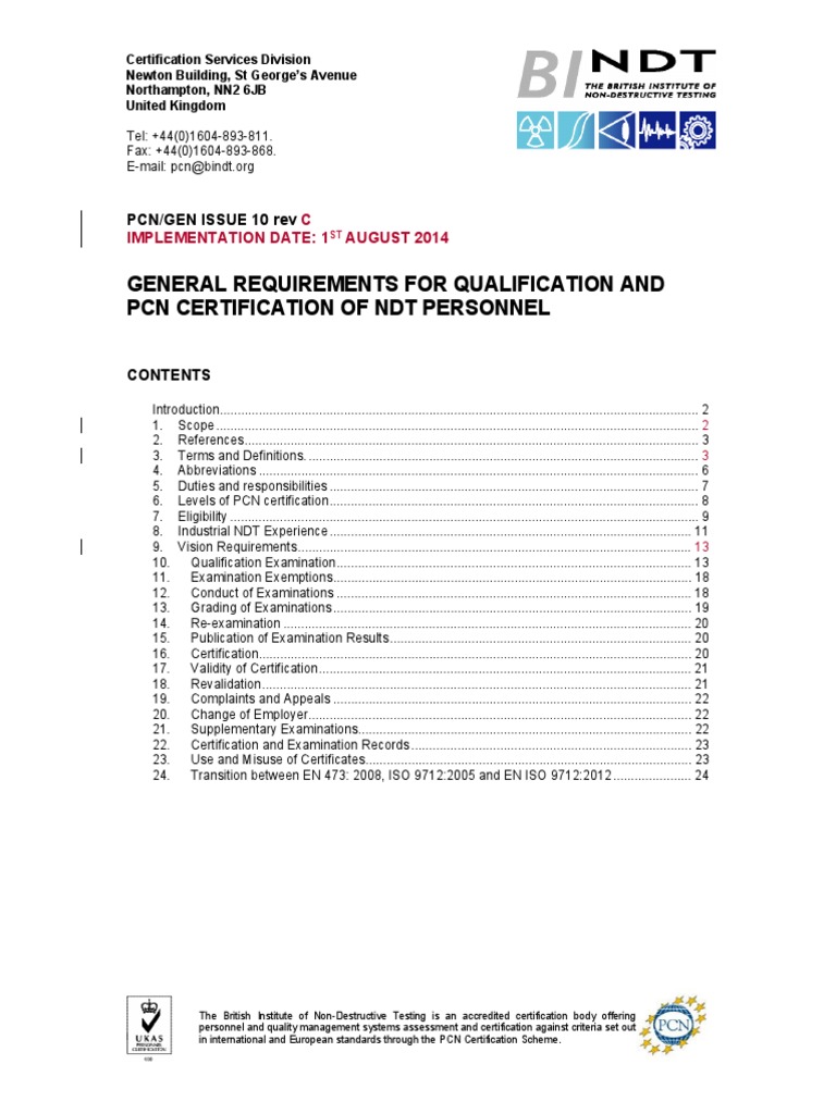 General Requirements For Qualification and PCN Certification of NDT Personnel | PDF ...