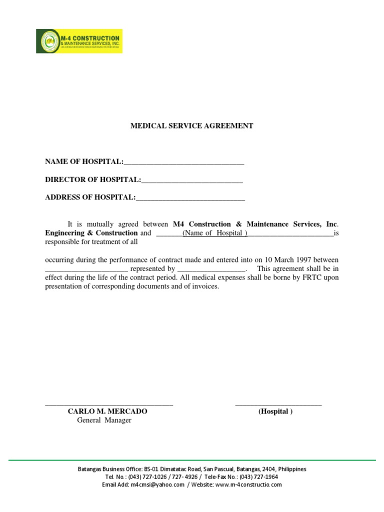1 Medical Service Agreement | PDF | Traffic Collision | Employment