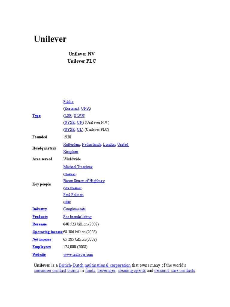 An Overview of Unilever: A Global Conglomerate Specializing in Consumer ...