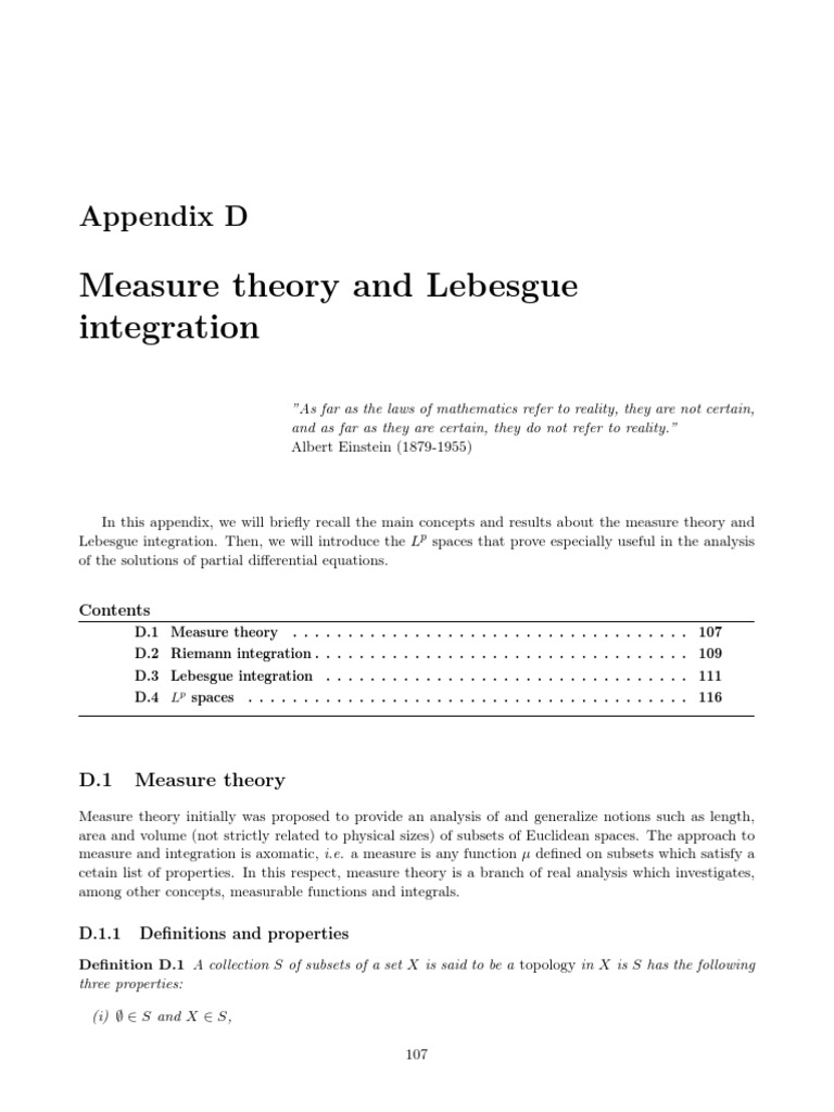 Measure Theory and Lebesgue Integration: Appendix D | PDF | Lebesgue ... Measure Theory and Lebesgue Integration: Appendix D | PDF | Lebesgue ...