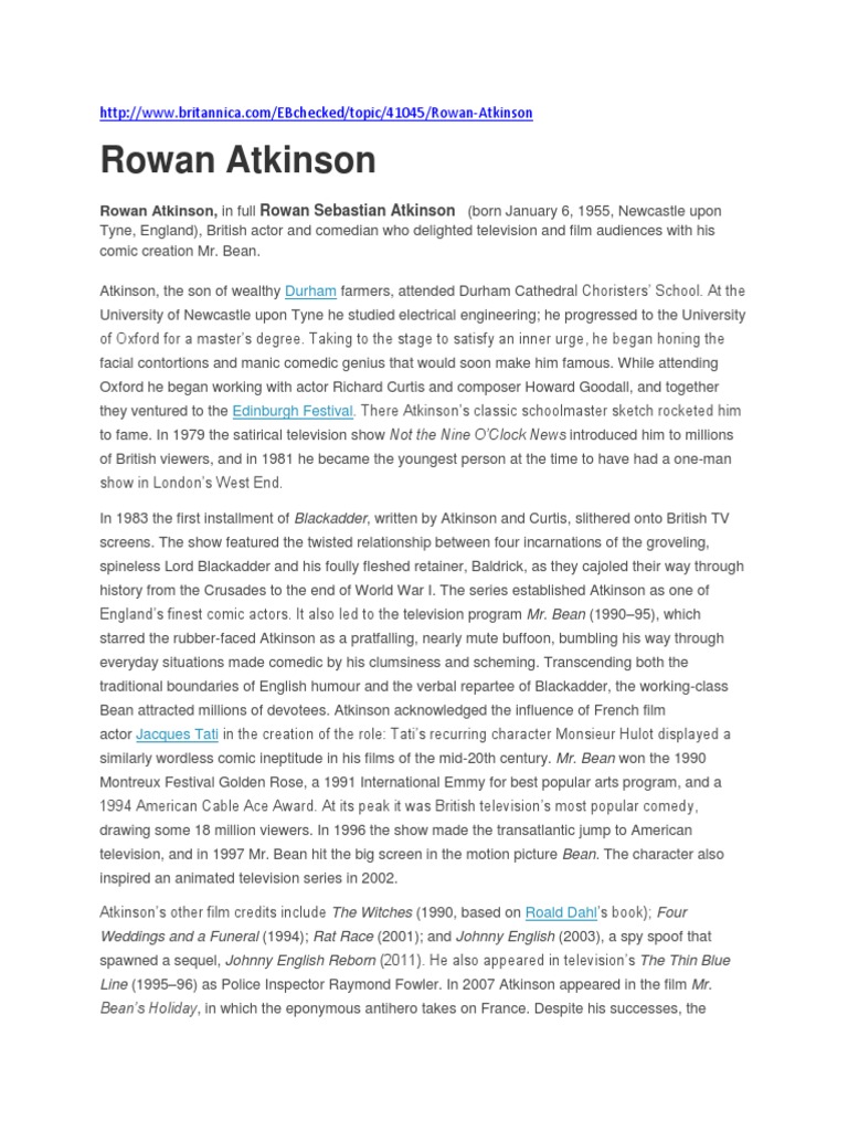 Rowan Sebastian Atkinson | PDF | Leisure | Entertainment (General)