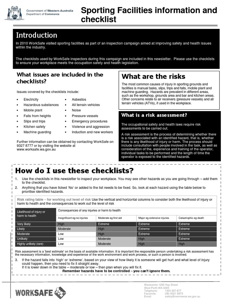 Sporting Facilities Information and Checklist: How Do I Use These ...