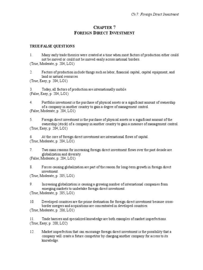 Chapter 7 - FDI MCQ | PDF | Current Account | Capital Account
