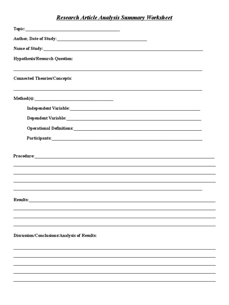 Research Article Analysis Worksheet | PDF | Career & Growth