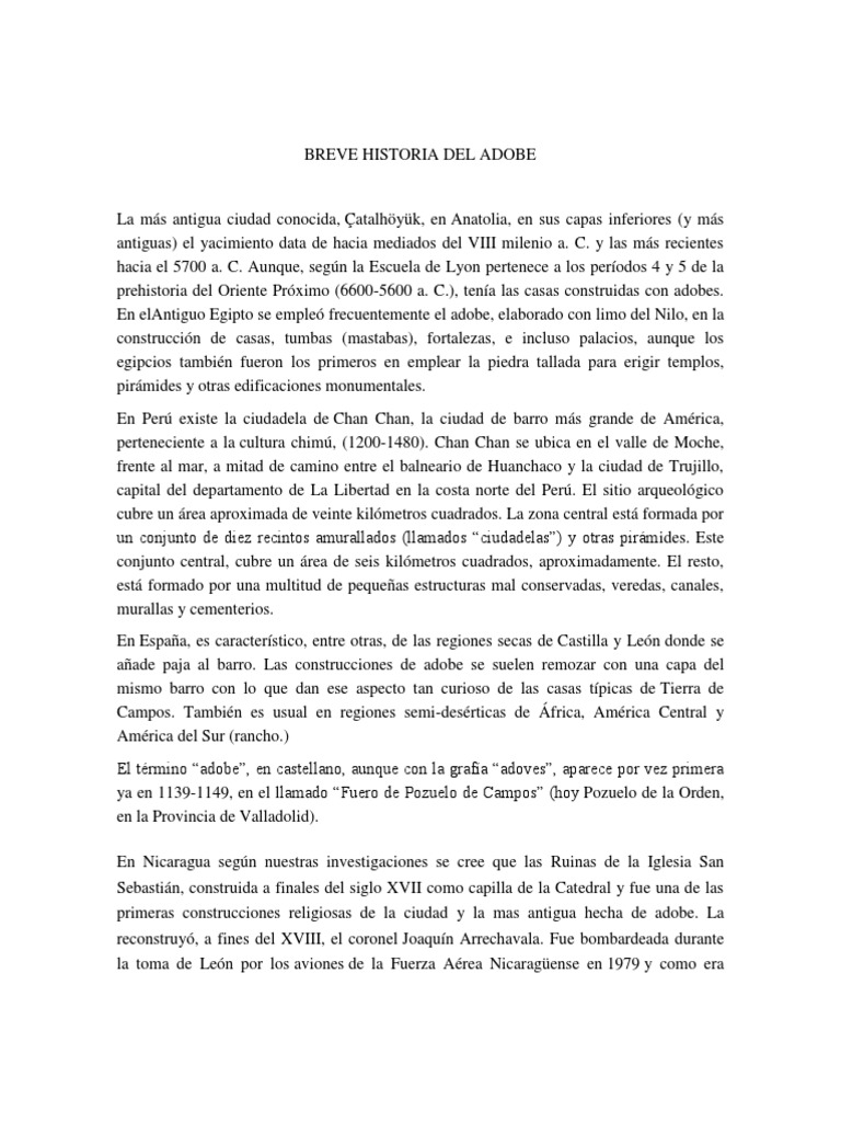 Historia Del Adobe | PDF | Cultura (general) | Arqueología