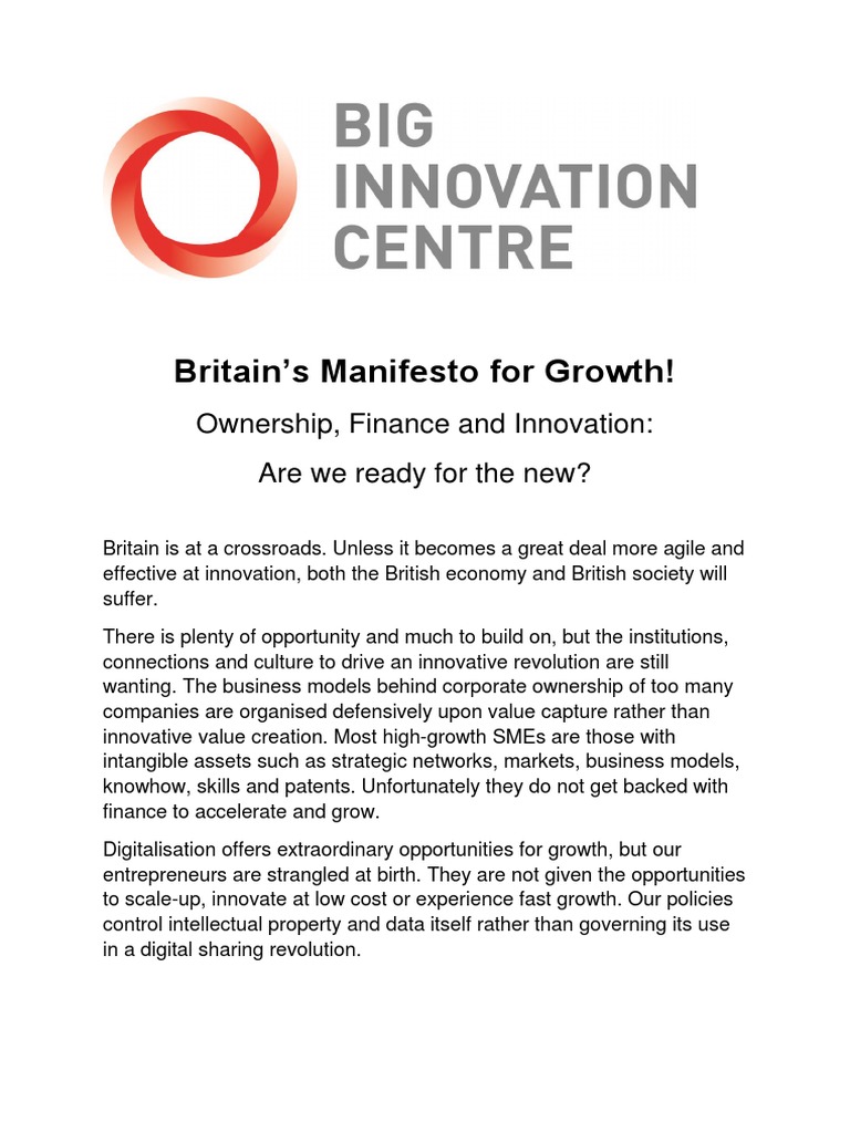 Britain's Manifesto For Growth 2014 | PDF | Intellectual Property ...