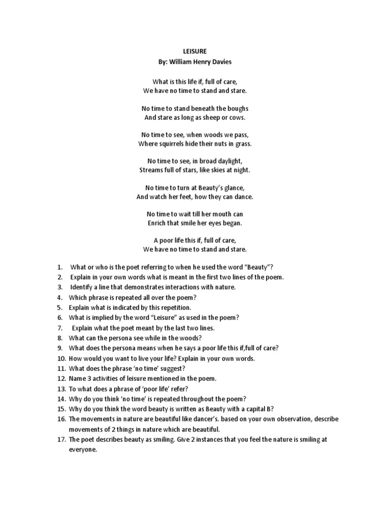 Leisure By: William Henry Davies | PDF | Poetry