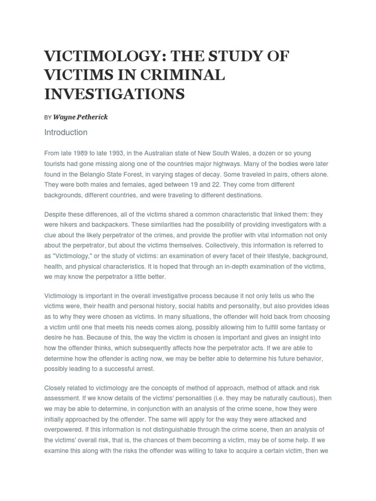Victimology: The Study of Victims in Criminal Investigations | PDF ...