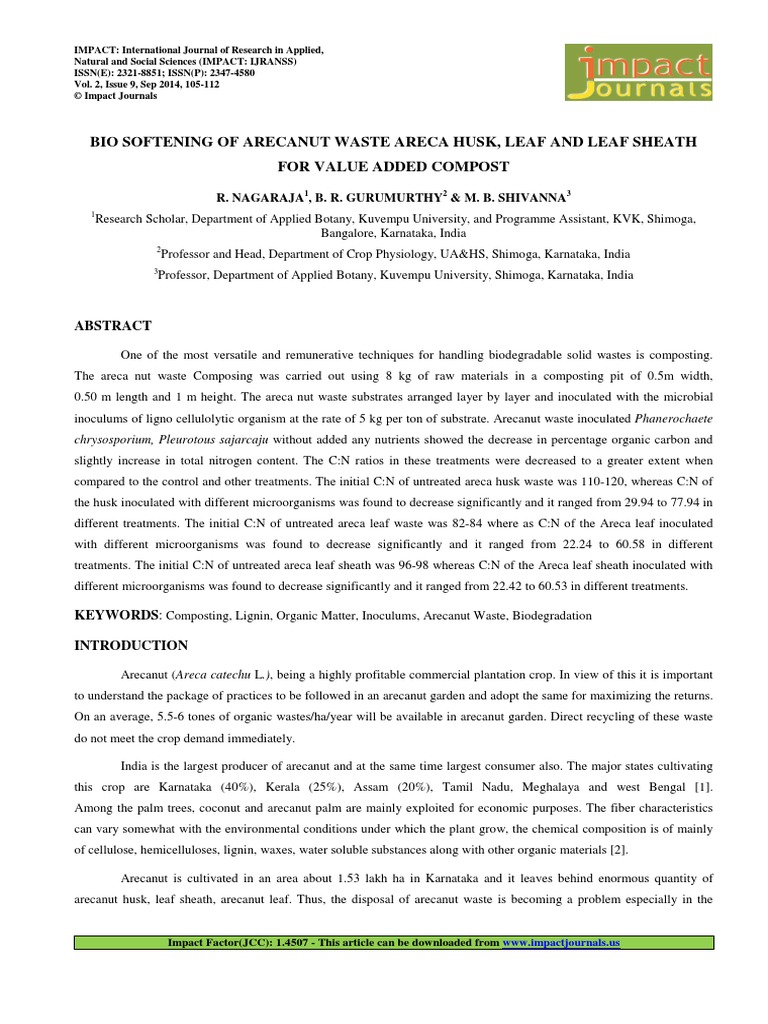14.Applied-Bio Softening of Arecanut Waste-Nagaraja R | PDF | Compost ...