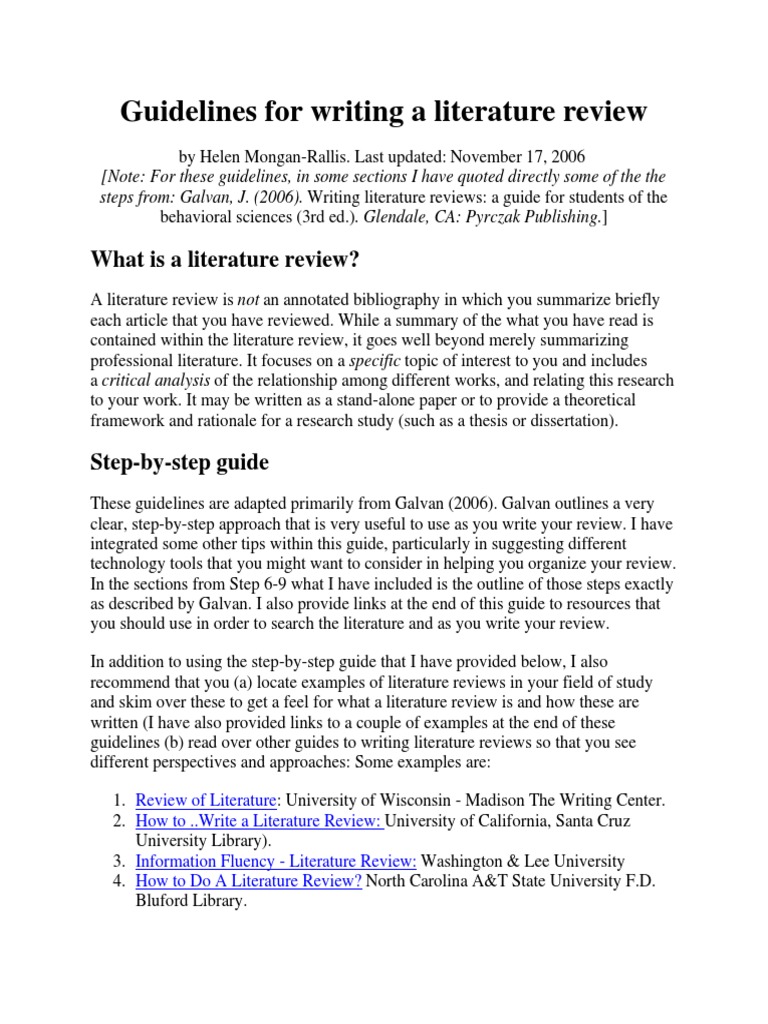 Guidelines for writing a literature review | Literature Review | Thesis