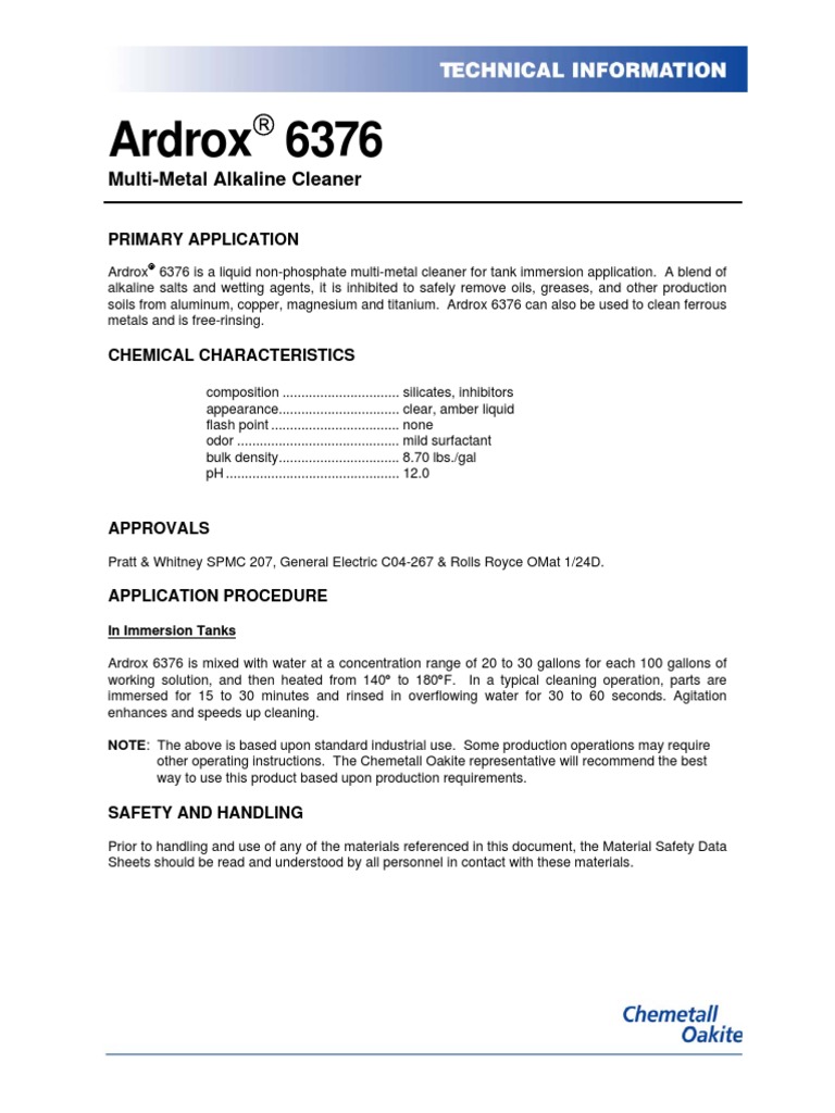 Ardrox 6376-(Technical Information). | Surfactant | Water