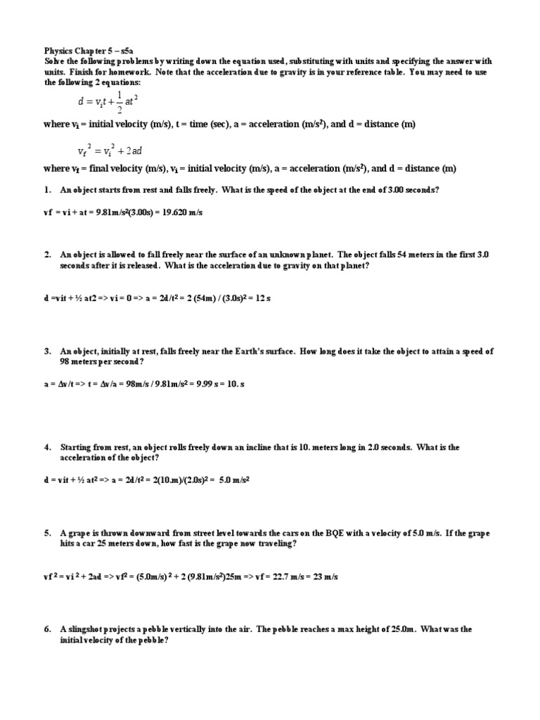 Worksheet Motion 1 Answers | PDF