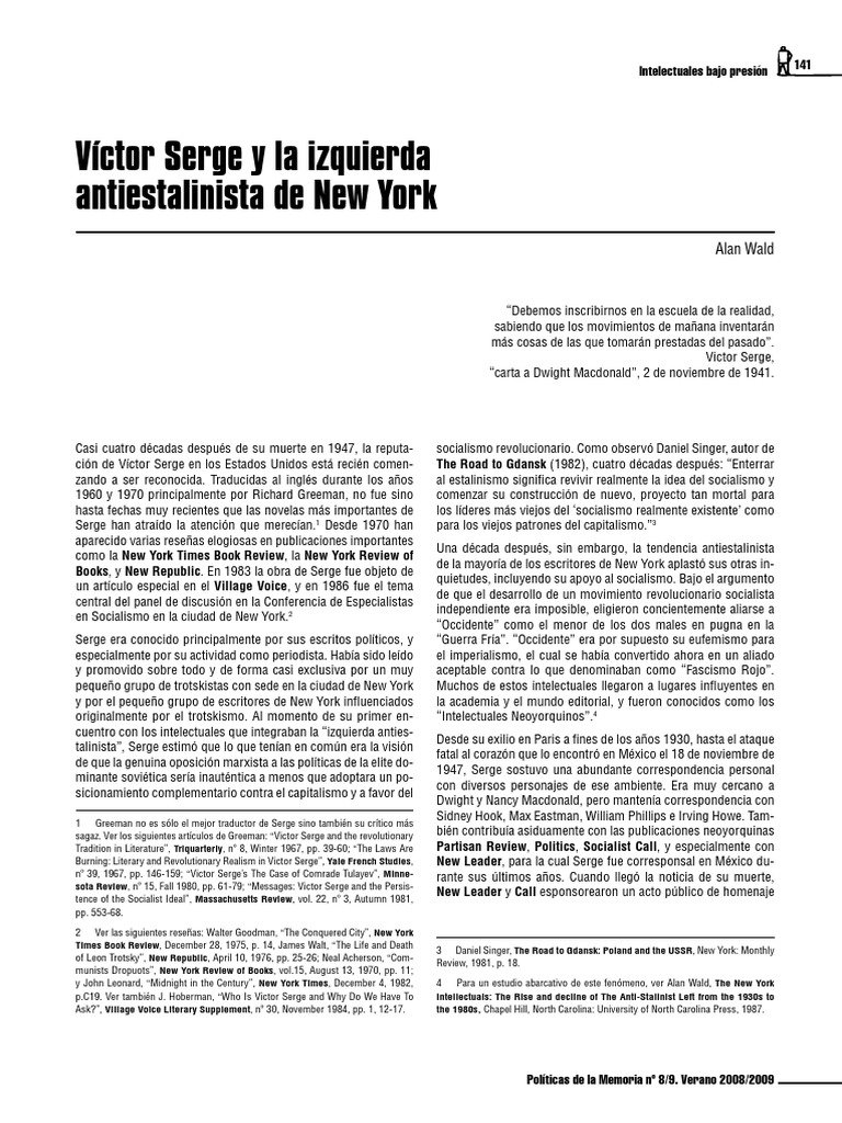 Alan Wald, Victor Serge y La Izquierda Antiestalinista de New York ...