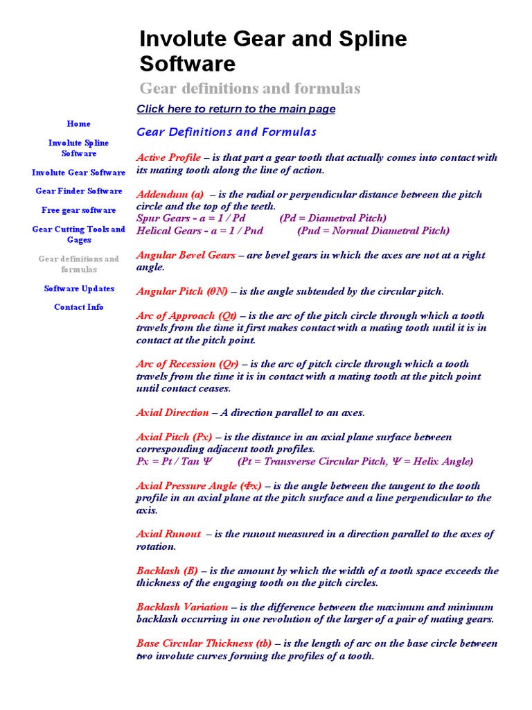 Gear Definitions and Formulas | PDF | Gear | Circle