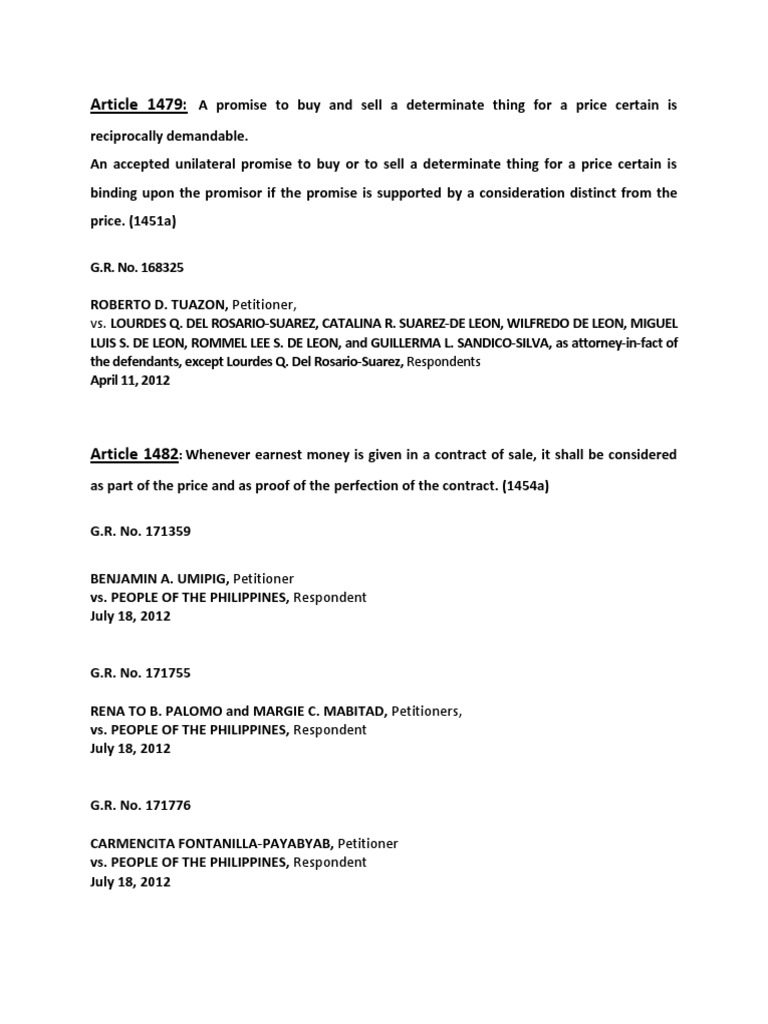 Article 1479: Sale of Determinate Things | PDF | Lease | Contract Law