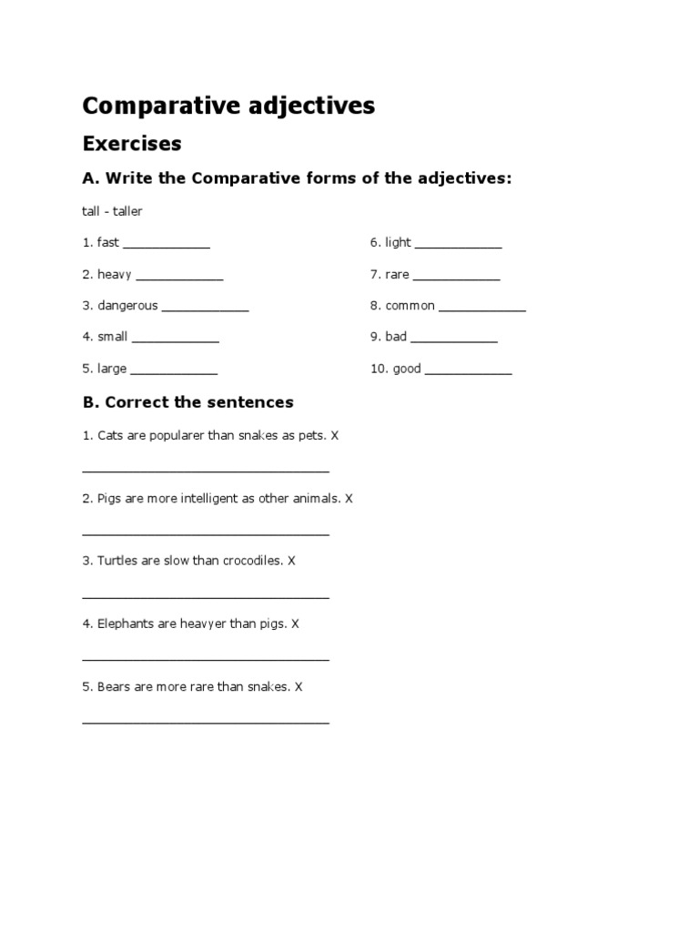 Comparative Adjectives Worksheet | PDF | Pet