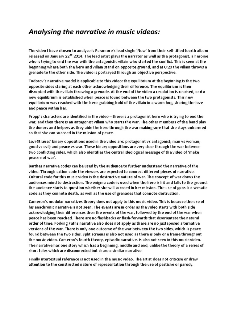 Music Video Narrative Analysis | PDF | Hero | Narrative