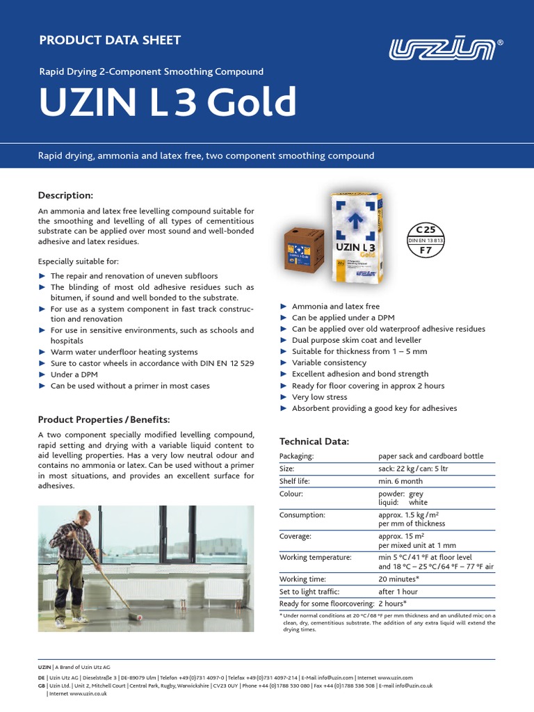 Uzin L 3 Gold: Product Data Sheet | Download Free PDF | Adhesive | Flooring
