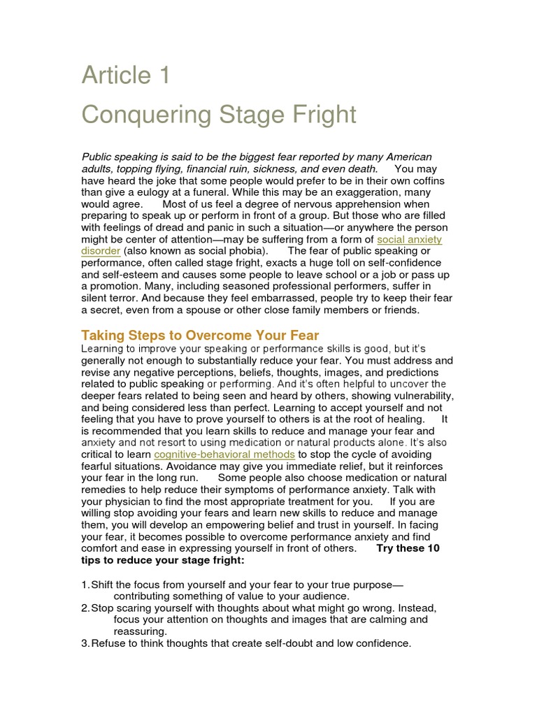 Conquering Stage Fright | PDF | Self-Improvement