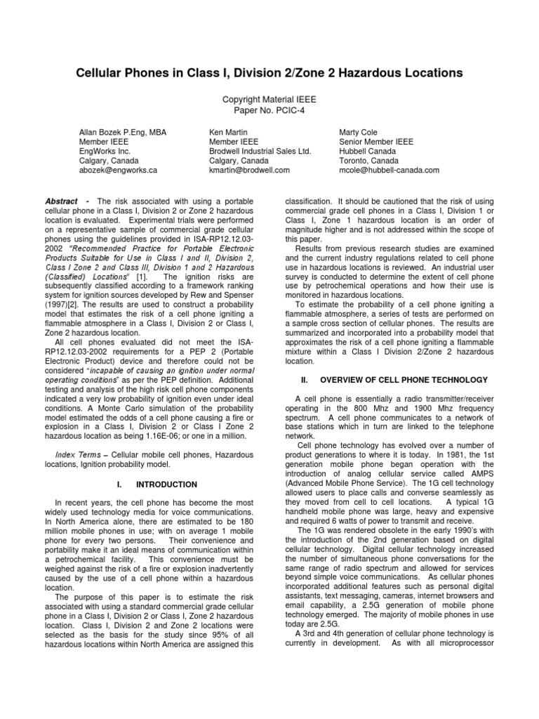 Cellphones Hazardous Locations | PDF | Electric Motor | Cellular Network