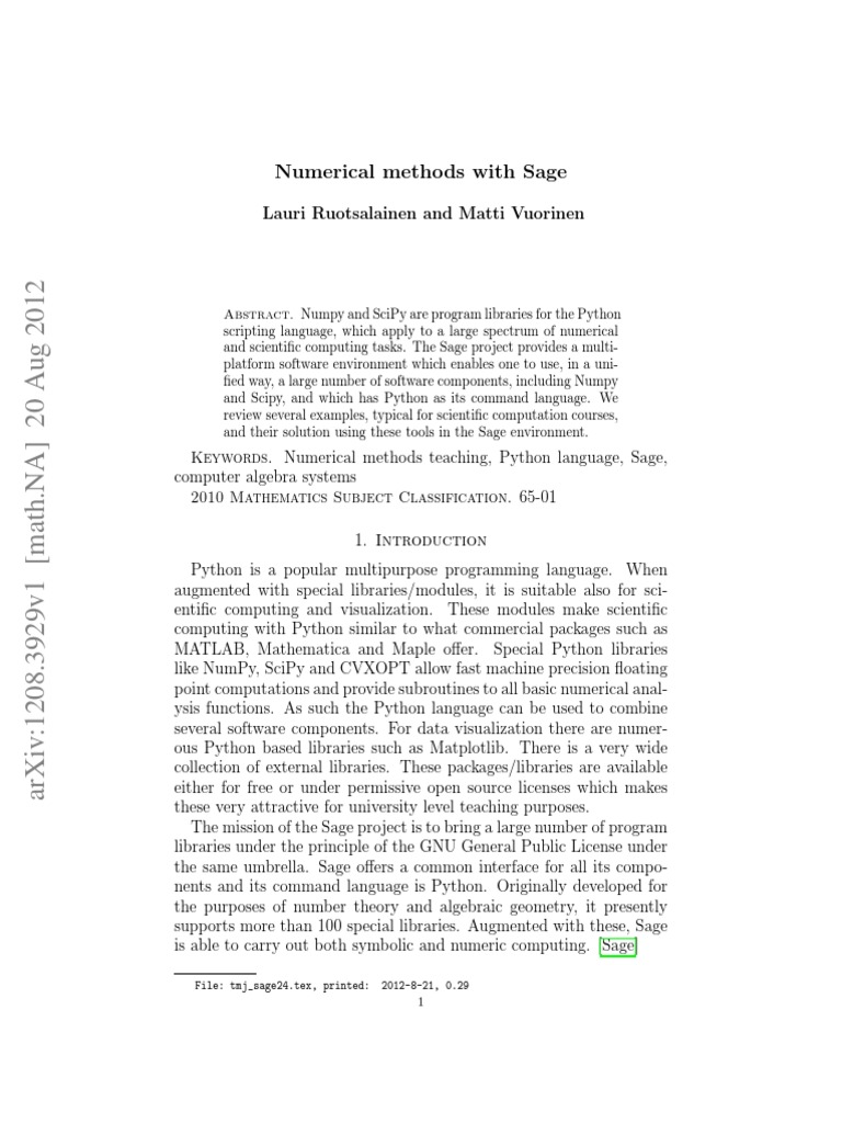 Numerical Method With Sage | PDF | Matrix (Mathematics) | Numerical ...