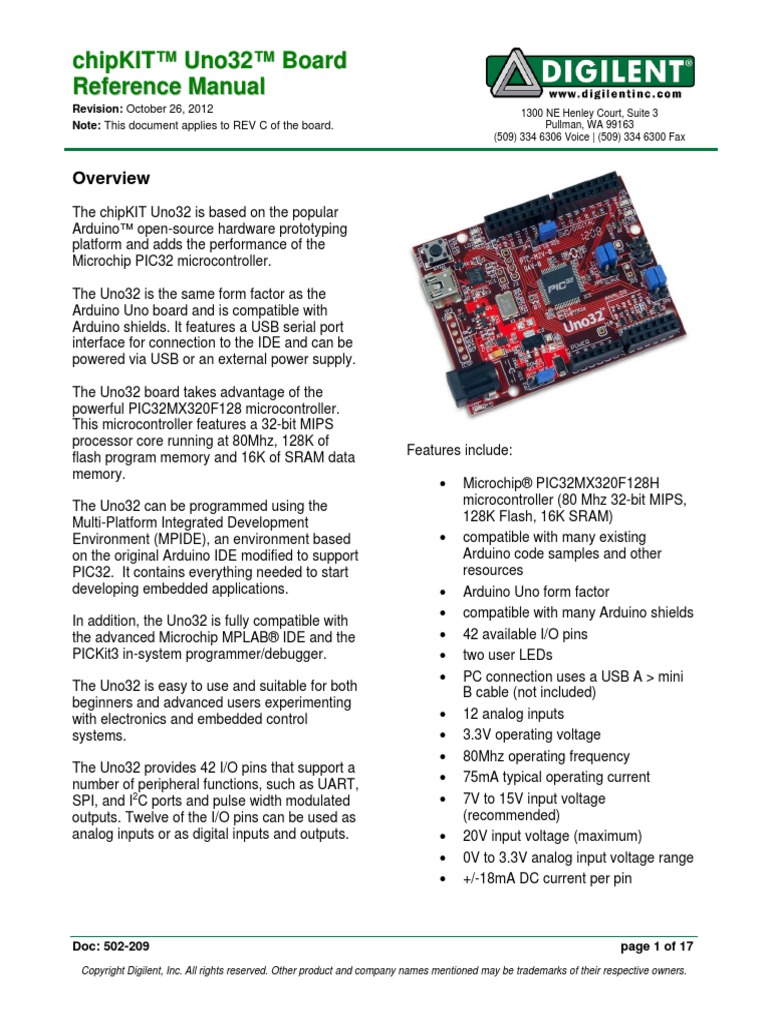chipKIT Uno32 RevC - RM PDF | PDF | Arduino | Microcontroller