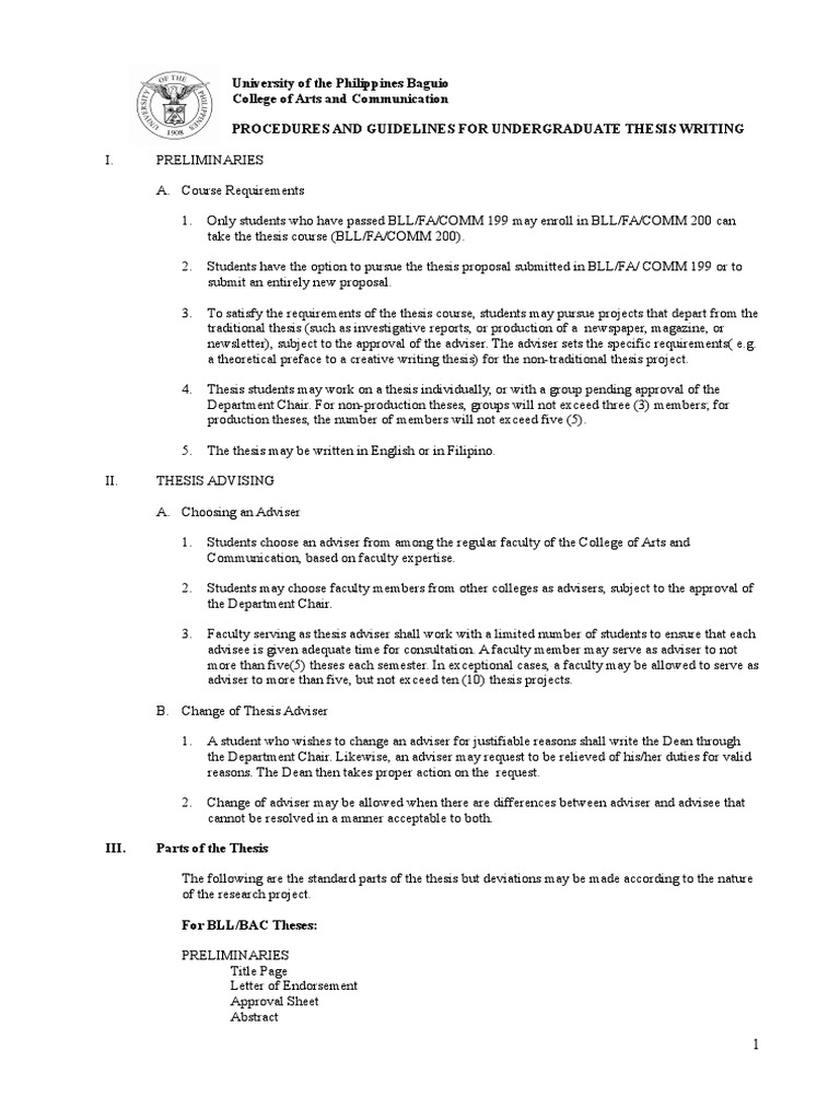 UP Baguio Thesis Guidelines For UG (New) | PDF | Apa Style | Thesis