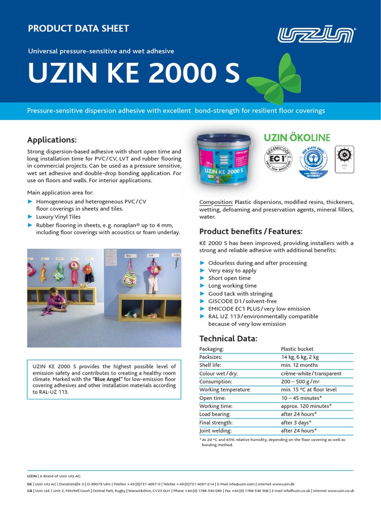 Uzin Ke 2000 S: Product Data Sheet | PDF | Flooring | Adhesive