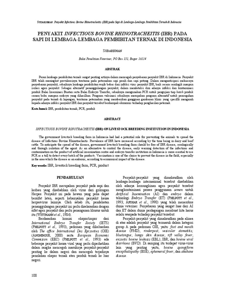 Penyakit Infectiuos Bovine Rhinotracheitis (IBR) Pada Sapi Di Lembaga ...