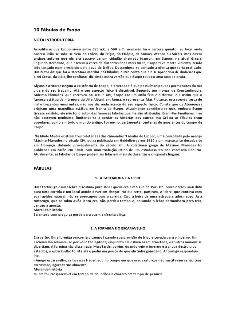 10 Fábulas De Esopo Pdf Pdf Esopo Lobo Cinzento