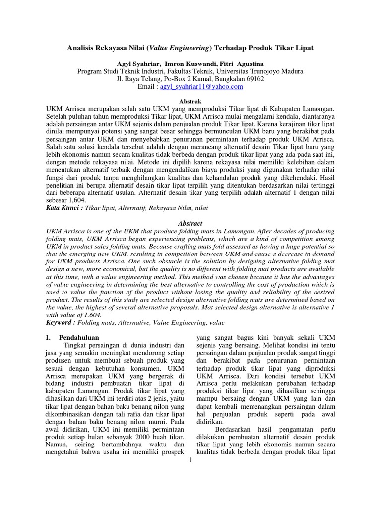 Rekayasa Nilai Tikar PDF | PDF