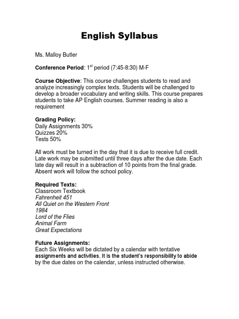High School English Syllabus | PDF