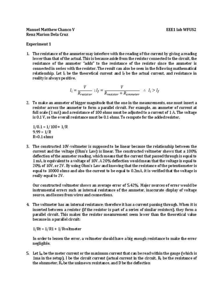 EEE Lab - Worksheet 1 | PDF | Voltage | Resistor