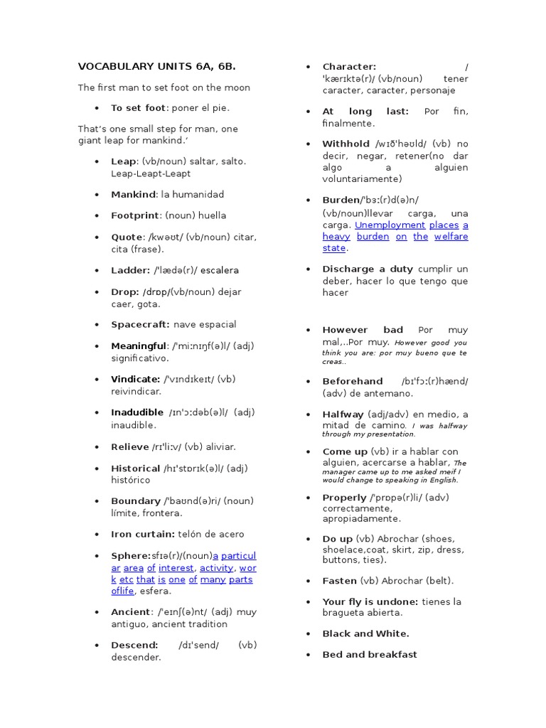 Vocabulary Units 6a - B | PDF