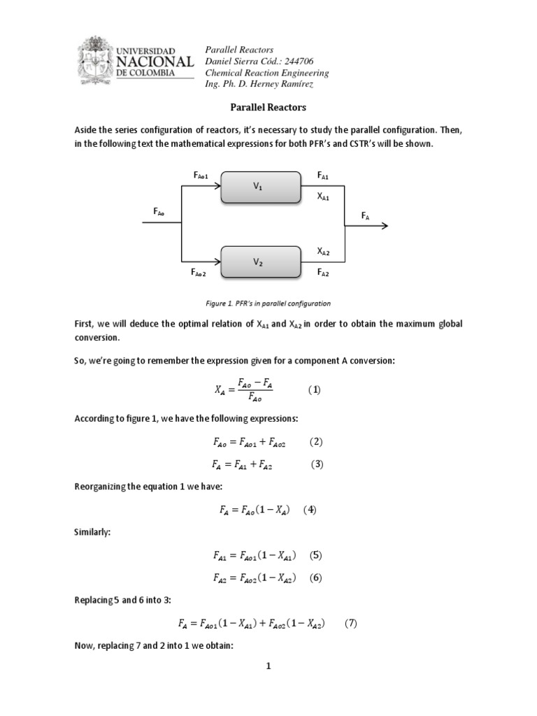 Parallel Reactors Daniel Sierra Cód.: 244706 Chemical Reaction ...