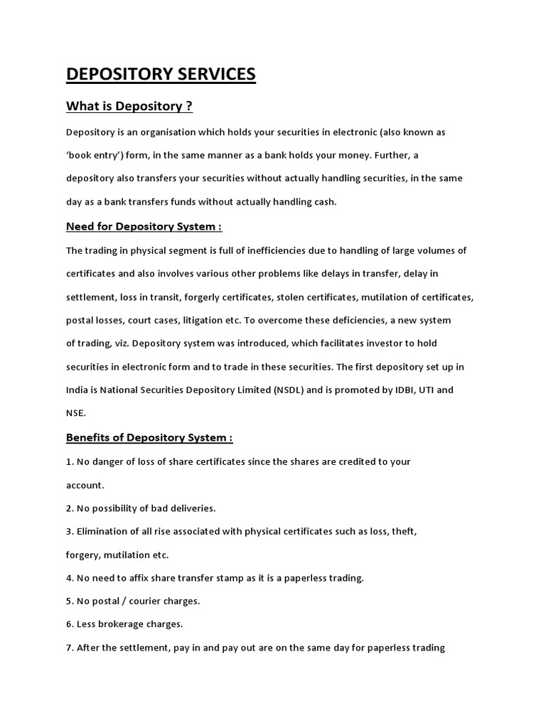 Understanding Depository Services | PDF | Securities (Finance) | Stocks