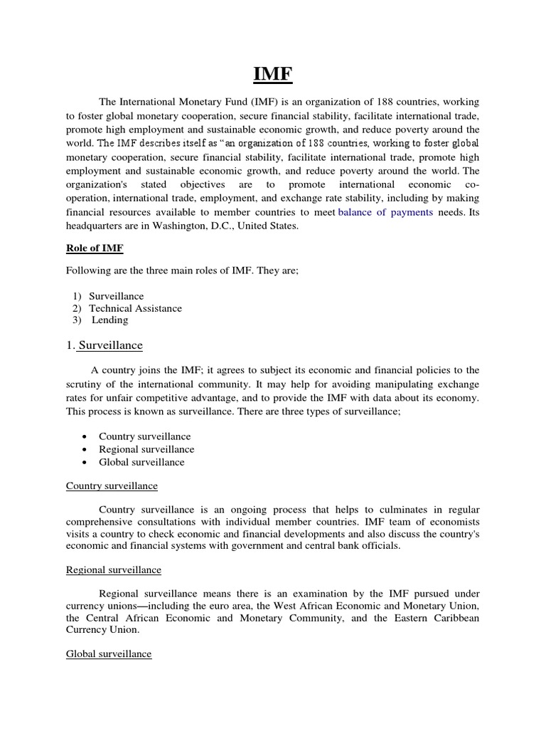 Understanding the IMF's Roles and Functions | PDF | International ...