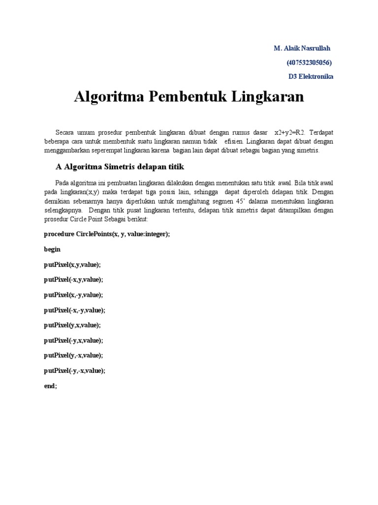 Algoritma Pembentuk Lingkaran | PDF