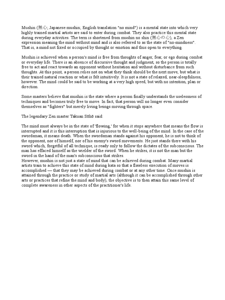 Mushin | PDF | Mind–Body Interventions | Meditation