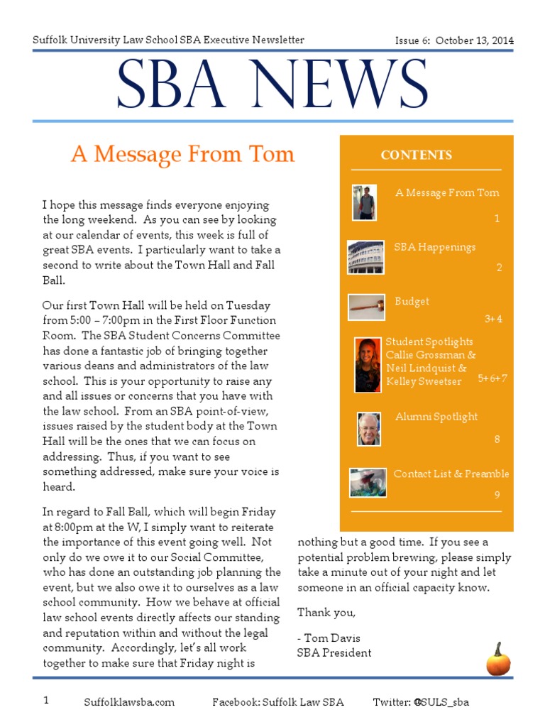 Sba News: A Message From Tom | PDF | American Bar Association | Internship