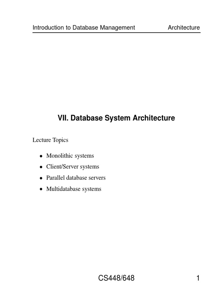 VII. Database System Architecture | PDF | Client–Server Model | Databases
