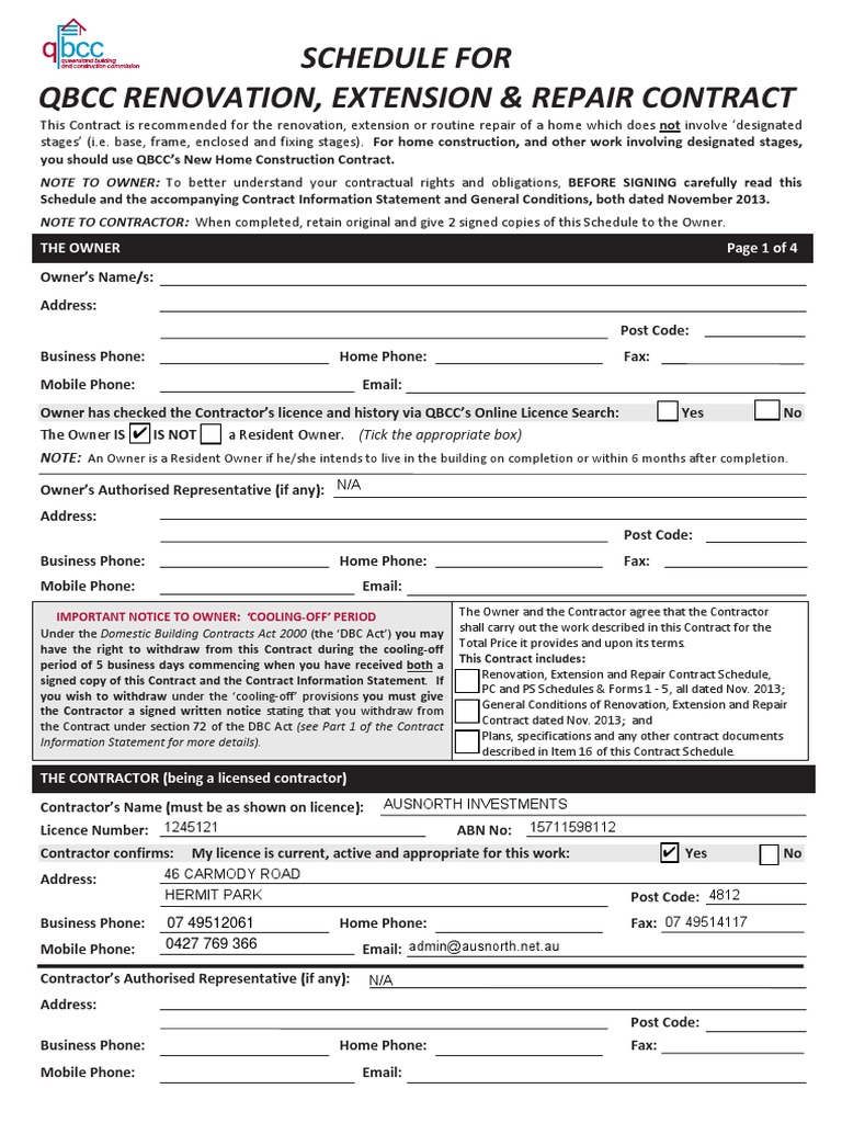 QBCC Contract | Download Free PDF | Loans | Mortgage Loan