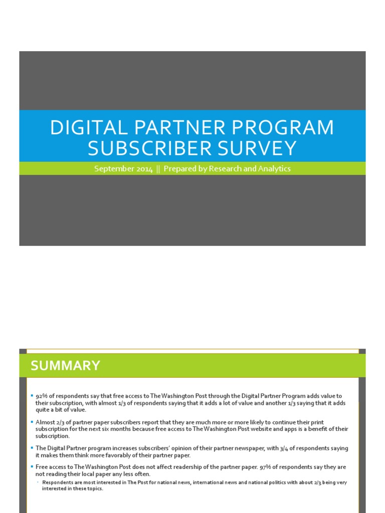 Digital Partner Program Subscriber Survey | PDF | Subscription Business ...