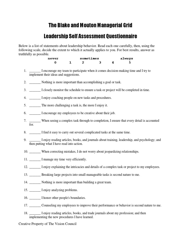 Leadership Self-Assessment Questionnaire | PDF | Emergence | Leadership