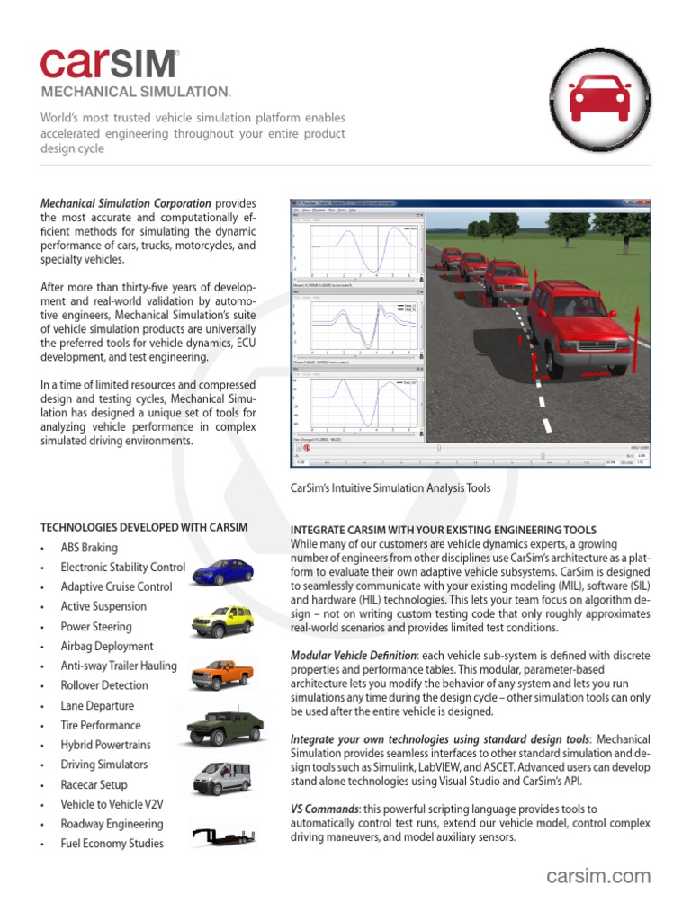 CarSim Brochure | PDF | Simulation | Vehicles